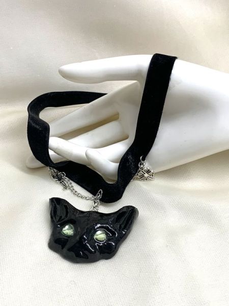 Choker cu pandantiv pisica - anyros | Crafty