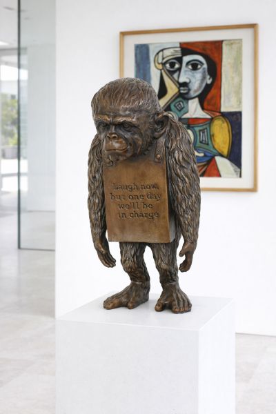 Maimuta-statueta din bronz cu soclu din marmura - Deko | Crafty
